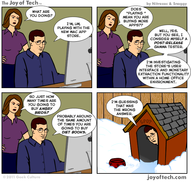 The Joy of Tech comic... Testing out the Mac App Store.