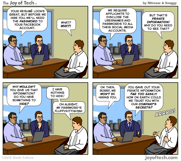 The Joy of Tech comic... We require your Facebook password.