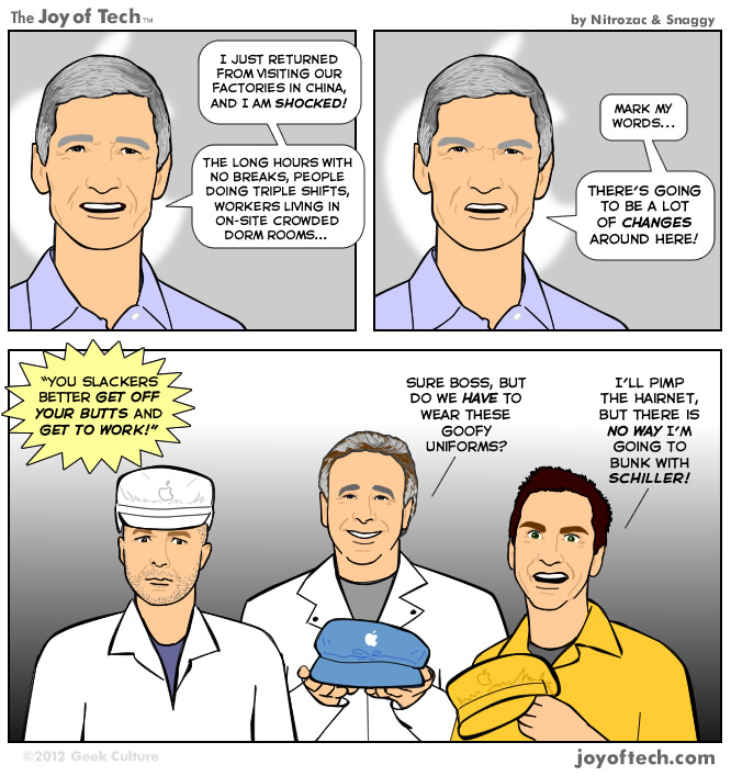 The Joy of Tech comic... Tim Cook visits China.