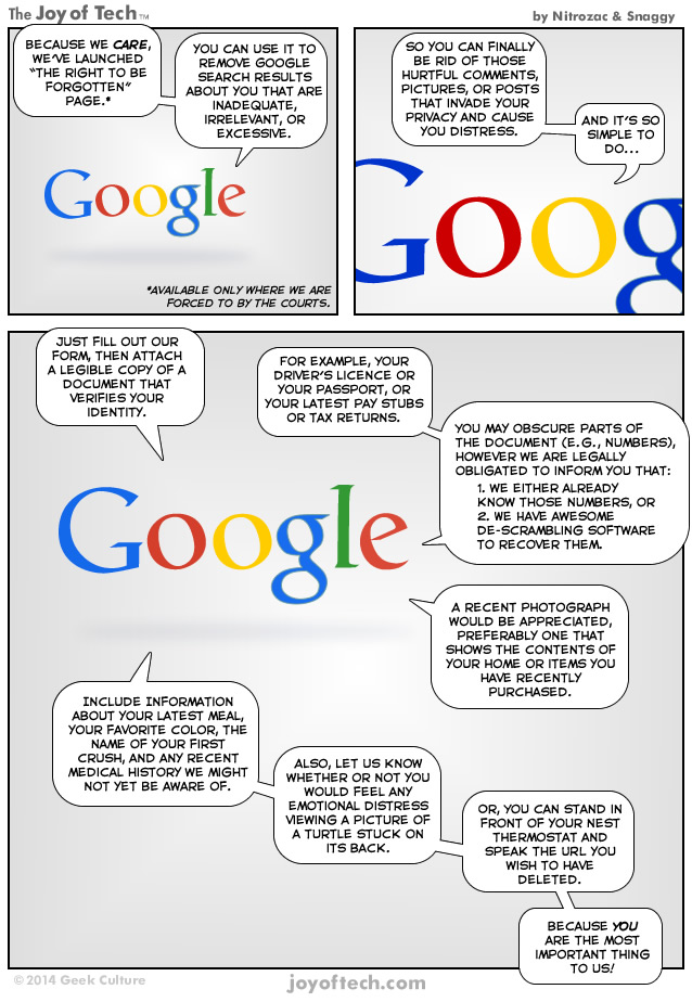 The Joy of Tech comic... Google thinks you're unforgettable!