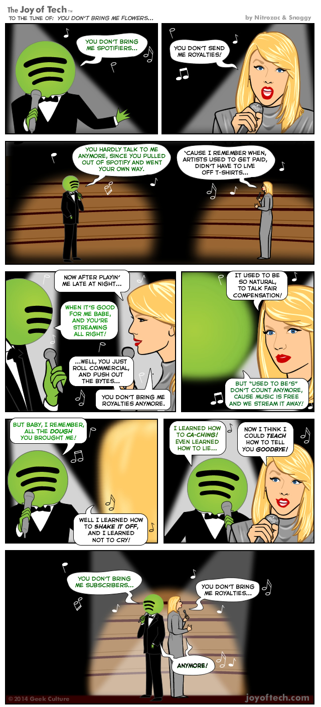 The Joy of Tech comic… Taylor Swift and Spotify sing a duet!