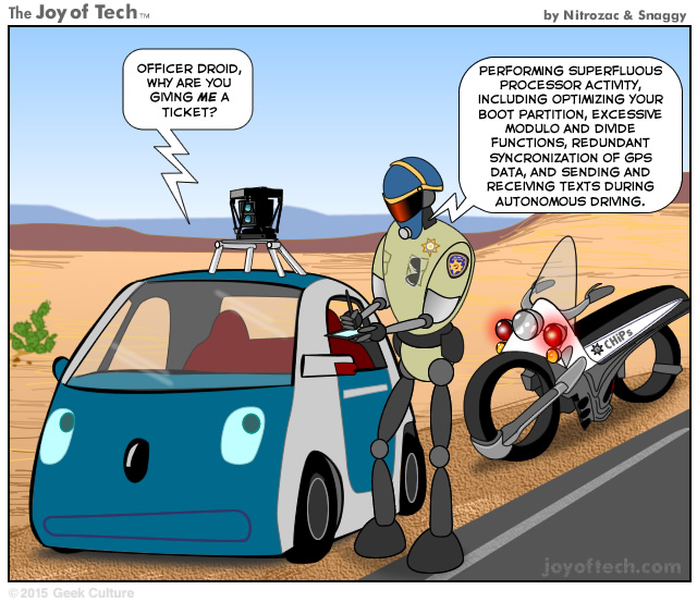 The Joy of Tech comic… Google car VS CHiPs!