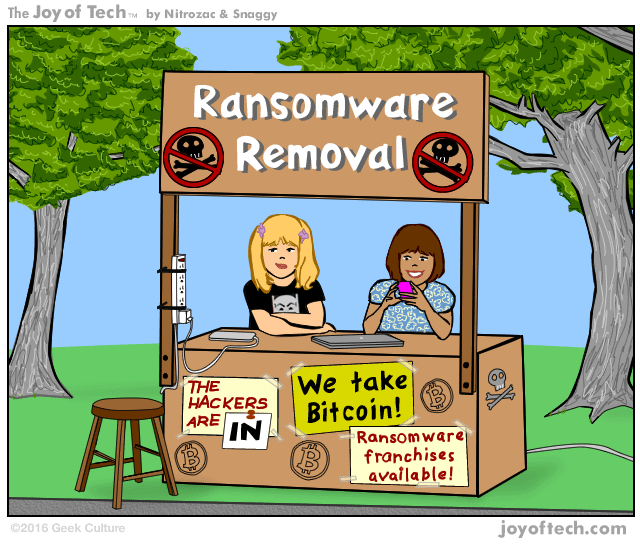The Joy of Tech comic... The Ransomware Stand!