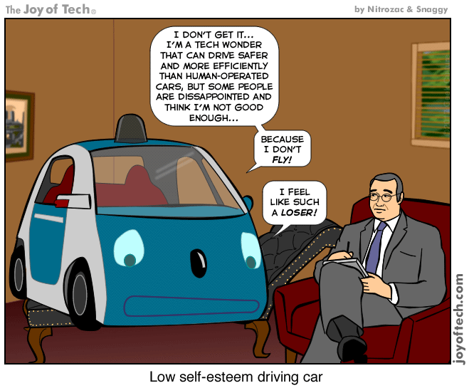 The Joy of Tech comic... A self driving car goes to a shrink...