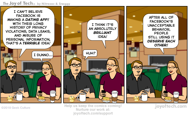 The Joy of Tech comic... A Facebook Dating app?