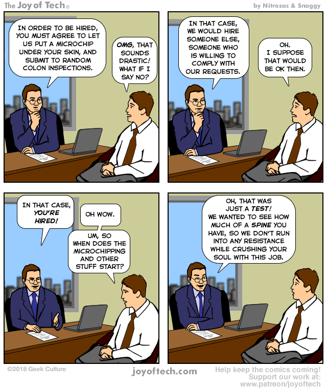 The Joy of Tech comic... The job interview...