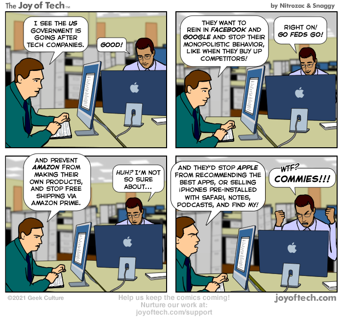 The Joy of Tech comic... Rein in the Tech Giants!