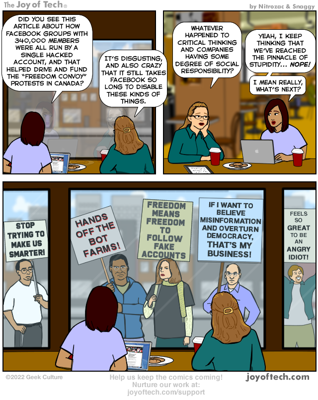 The Joy of Tech comic... Facebook feeds the fools.