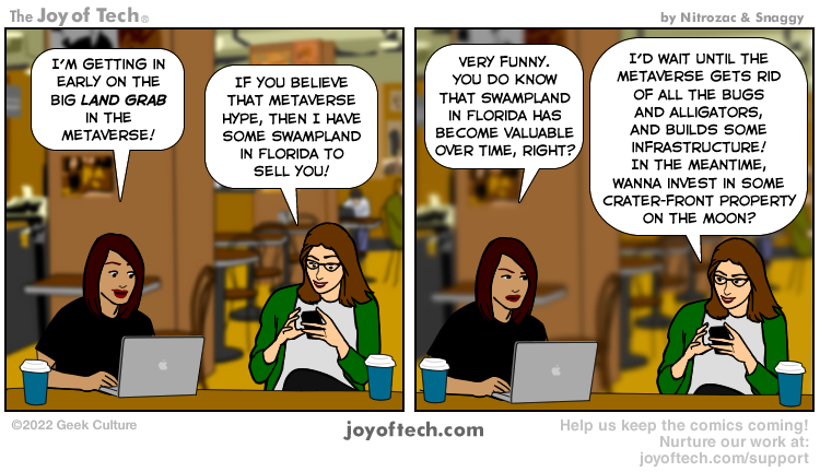 The Joy of Tech comic... The Metaverse land grab.