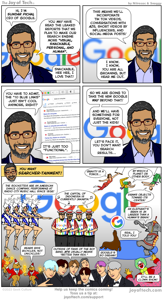 The Joy of Tech comic... Google's new and improved search!