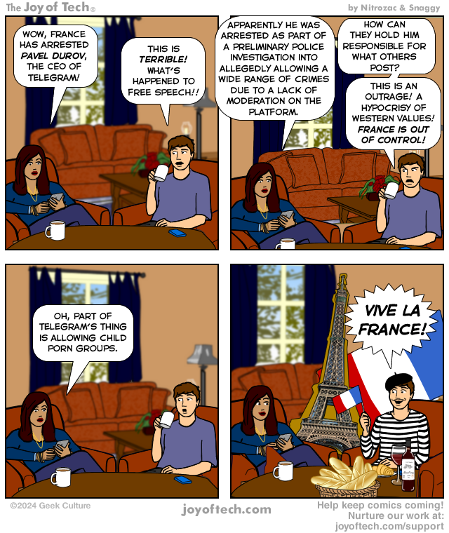 The Joy of Tech comic... Telegram gets its wire snipped.